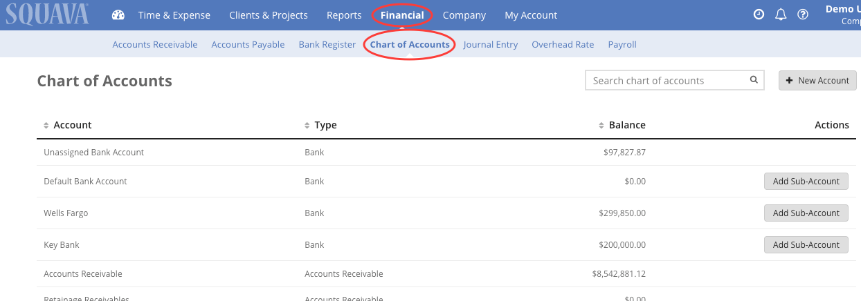 Chart of Accounts – SQUAVA Support