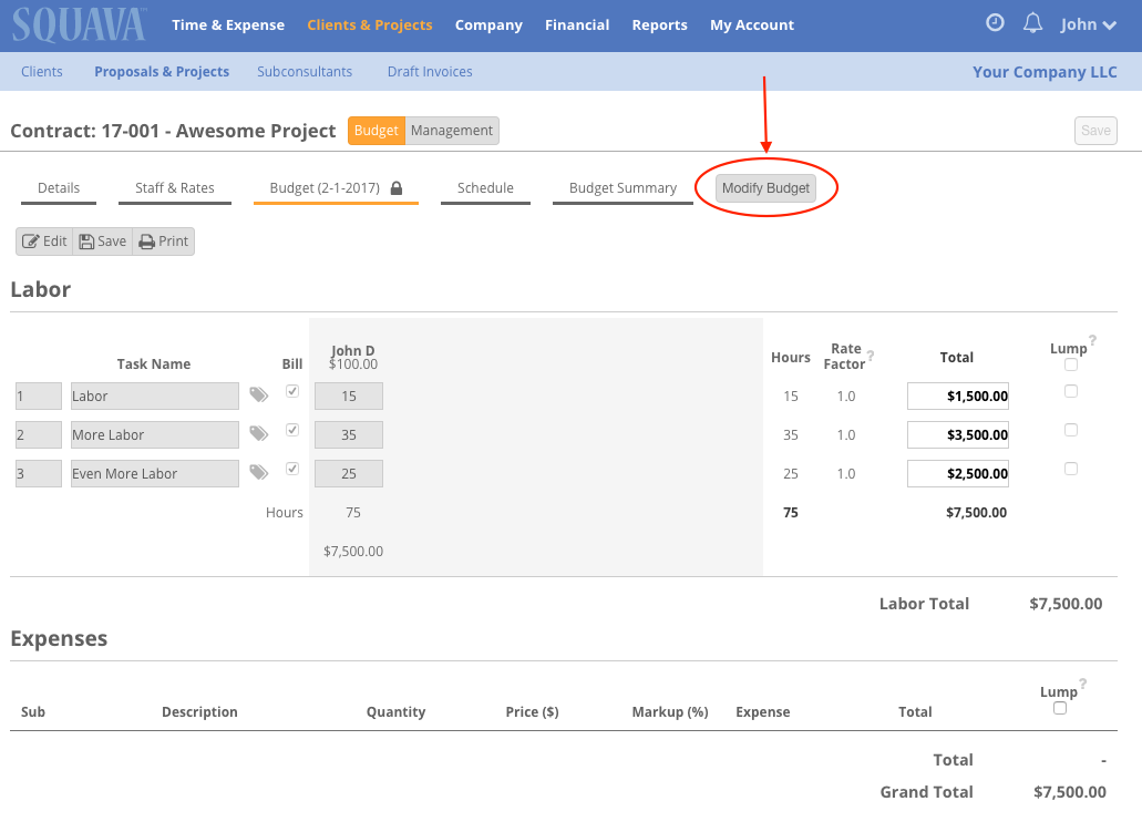 Modifying a Budget – SQUAVA Support
