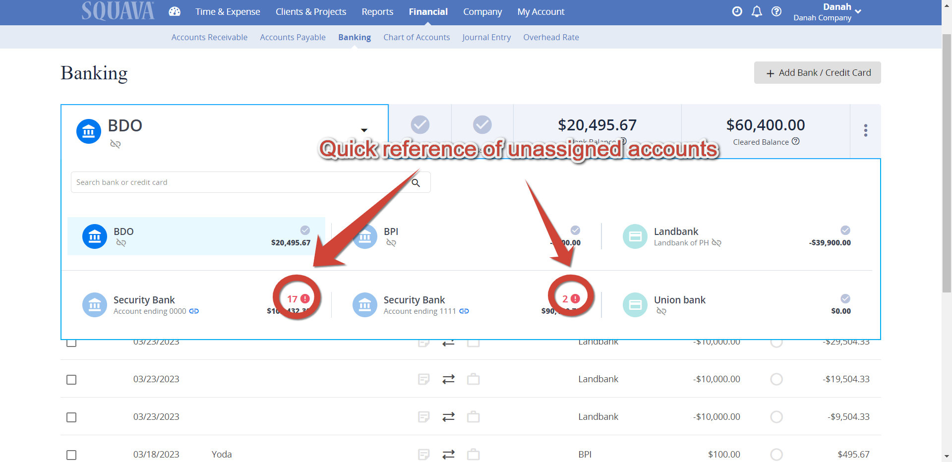 Bank and Credit Card Register Features Overview – SQUAVA Support