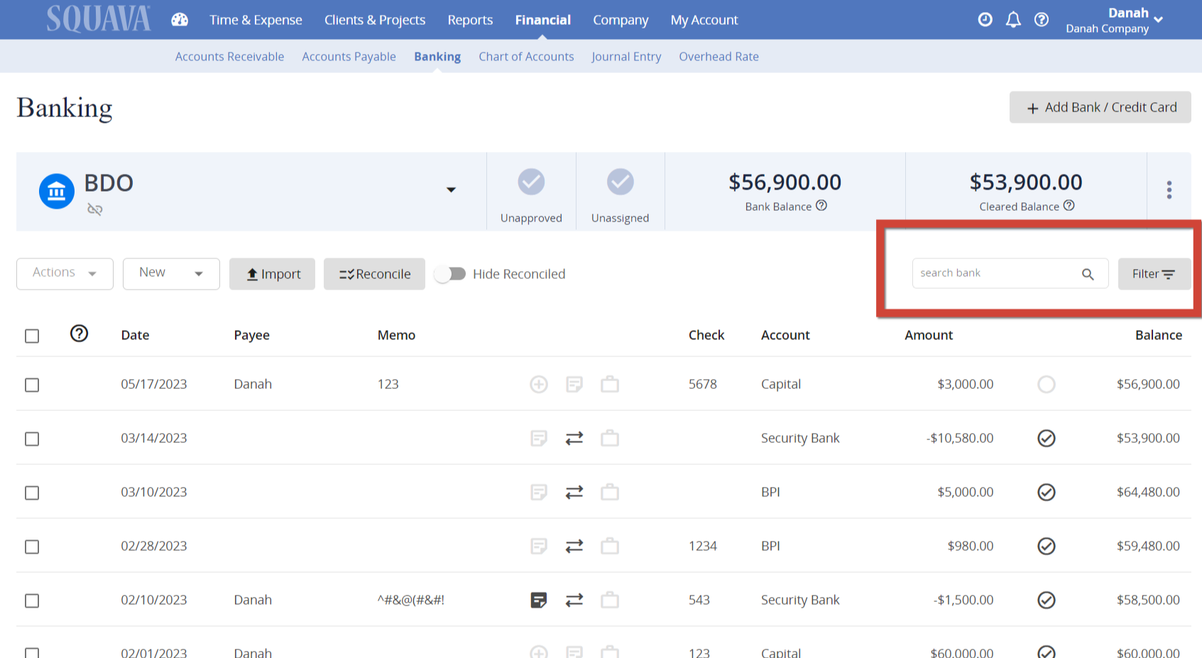 Bank and Credit Card Register Features Overview – SQUAVA Support