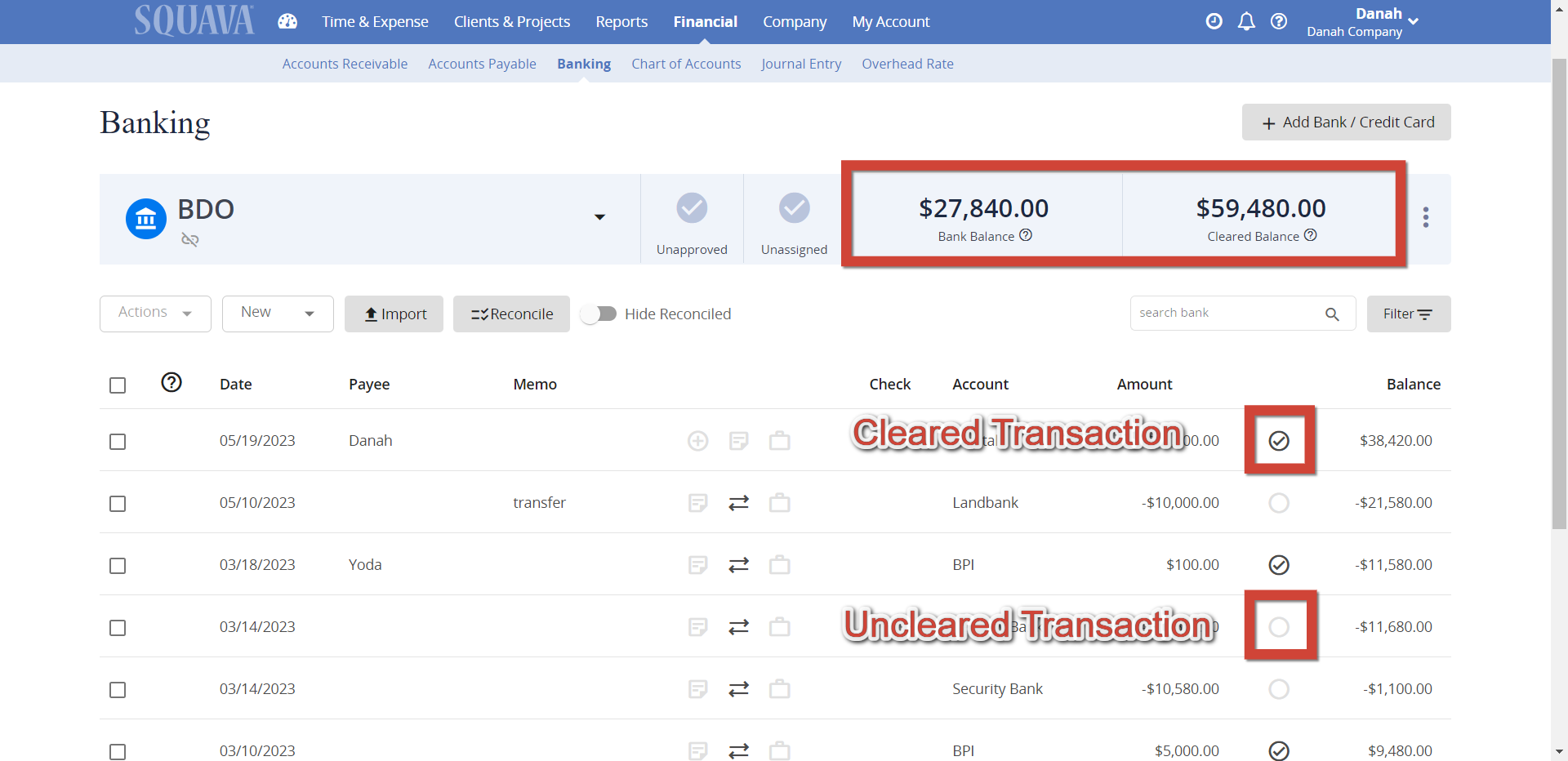 Bank and Credit Card Register Features Overview – SQUAVA Support