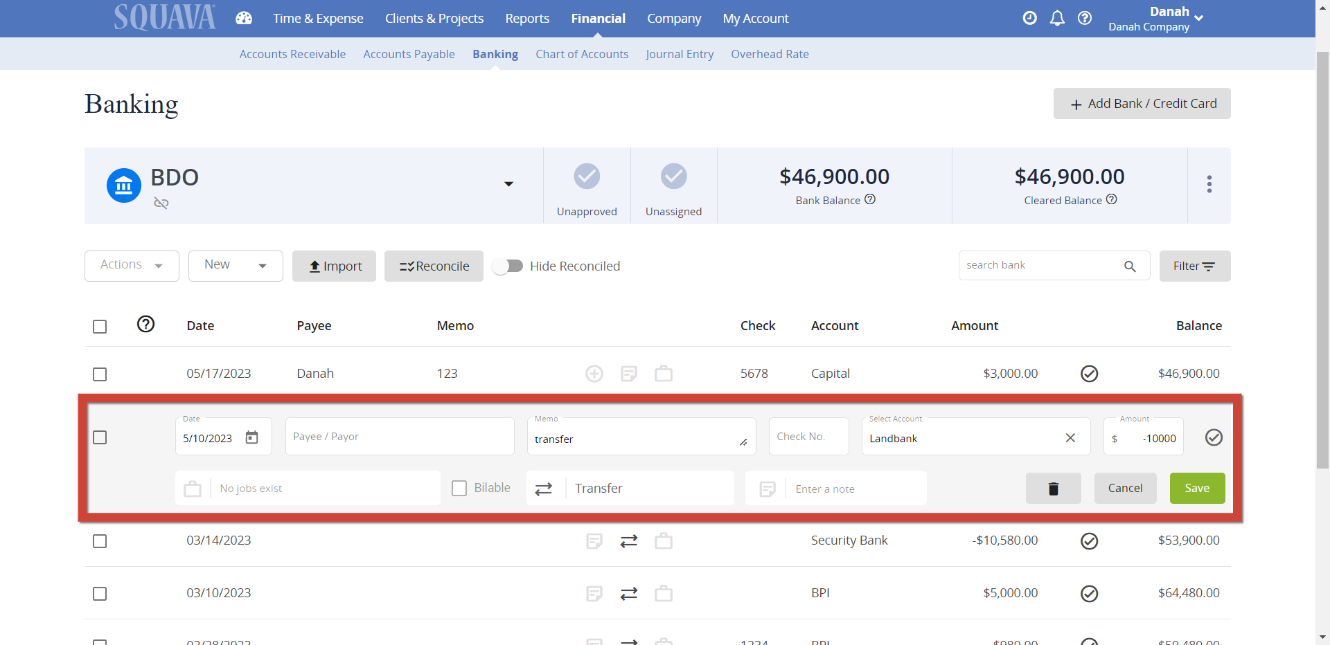 Bank and Credit Card Register Features Overview – SQUAVA Support