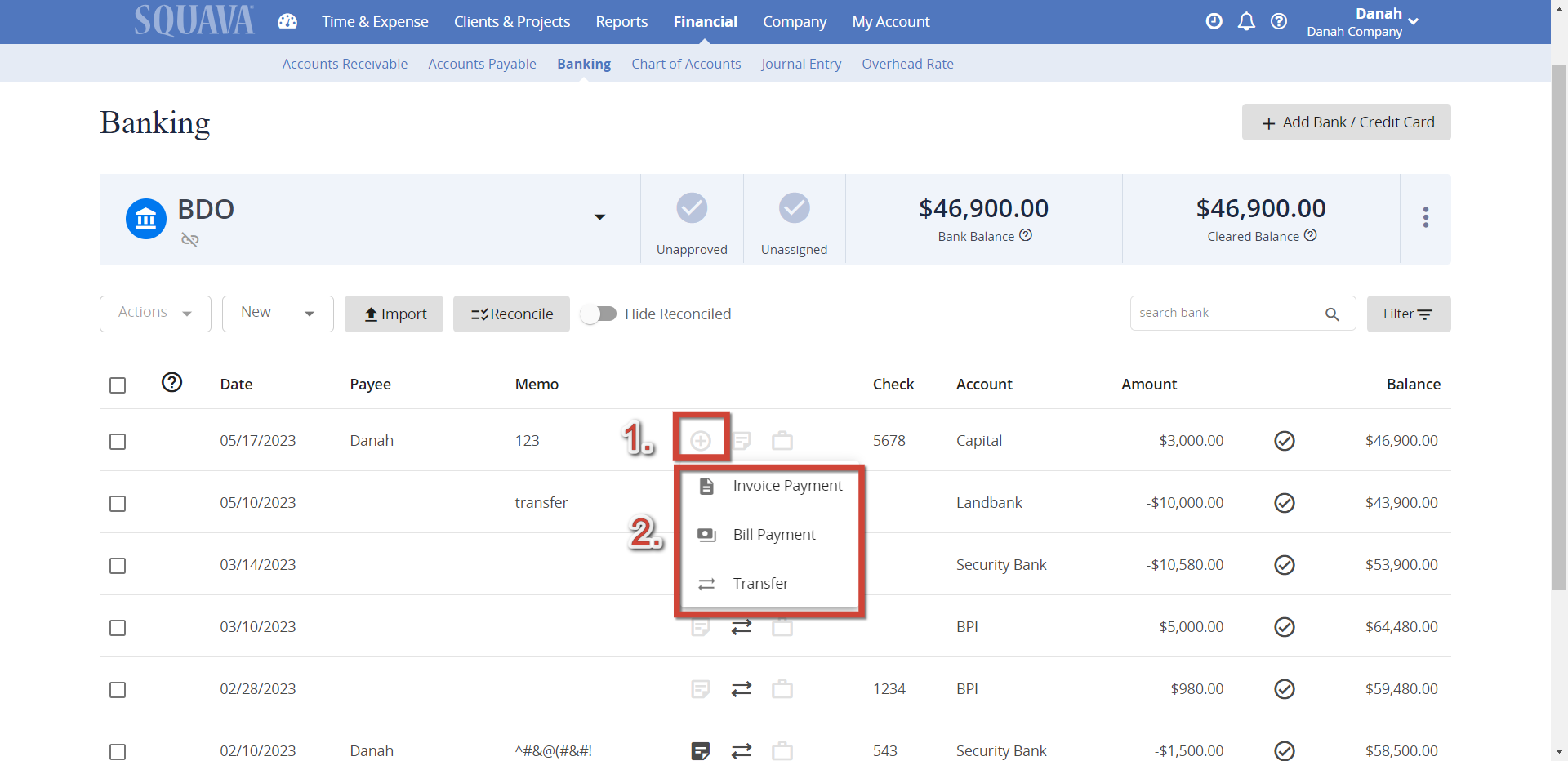 Bank and Credit Card Register Features Overview – SQUAVA Support