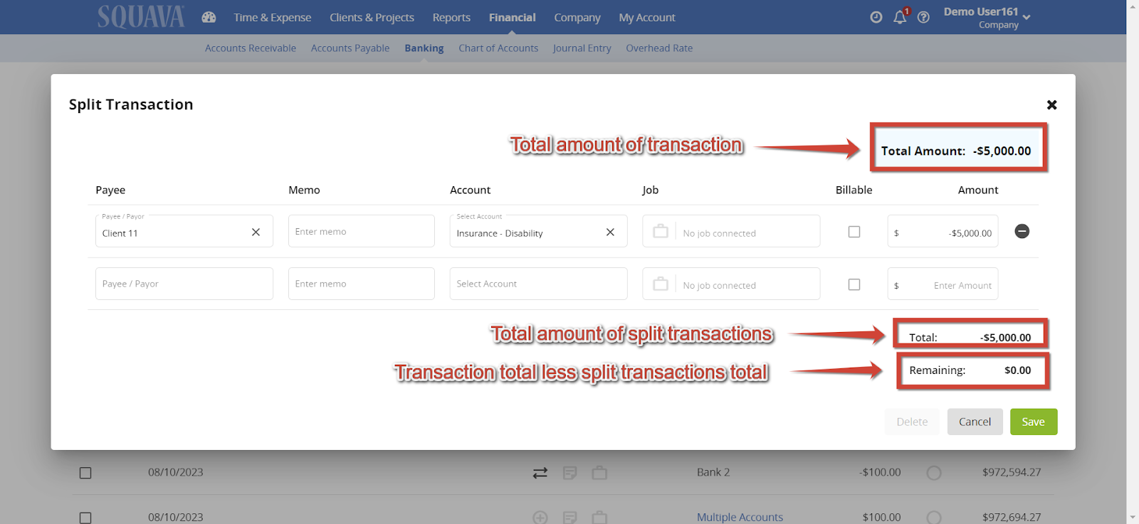 Split Bank Transactions – SQUAVA Support