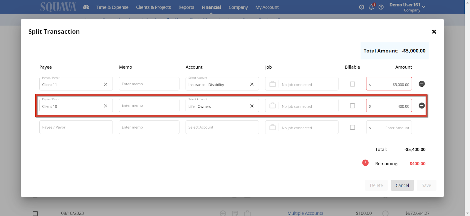 Split Bank Transactions – SQUAVA Support