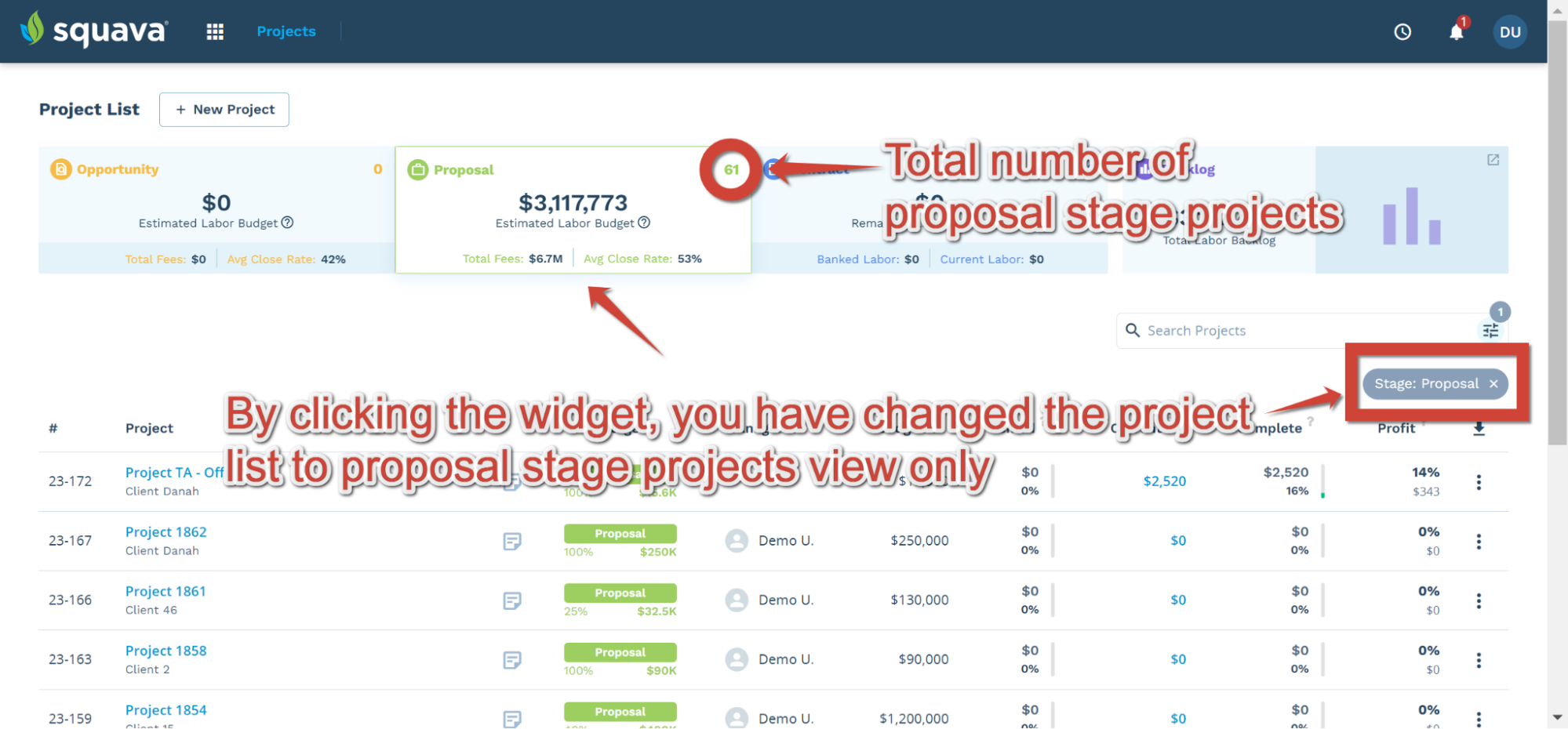 Project Stage Widgets – SQUAVA Support