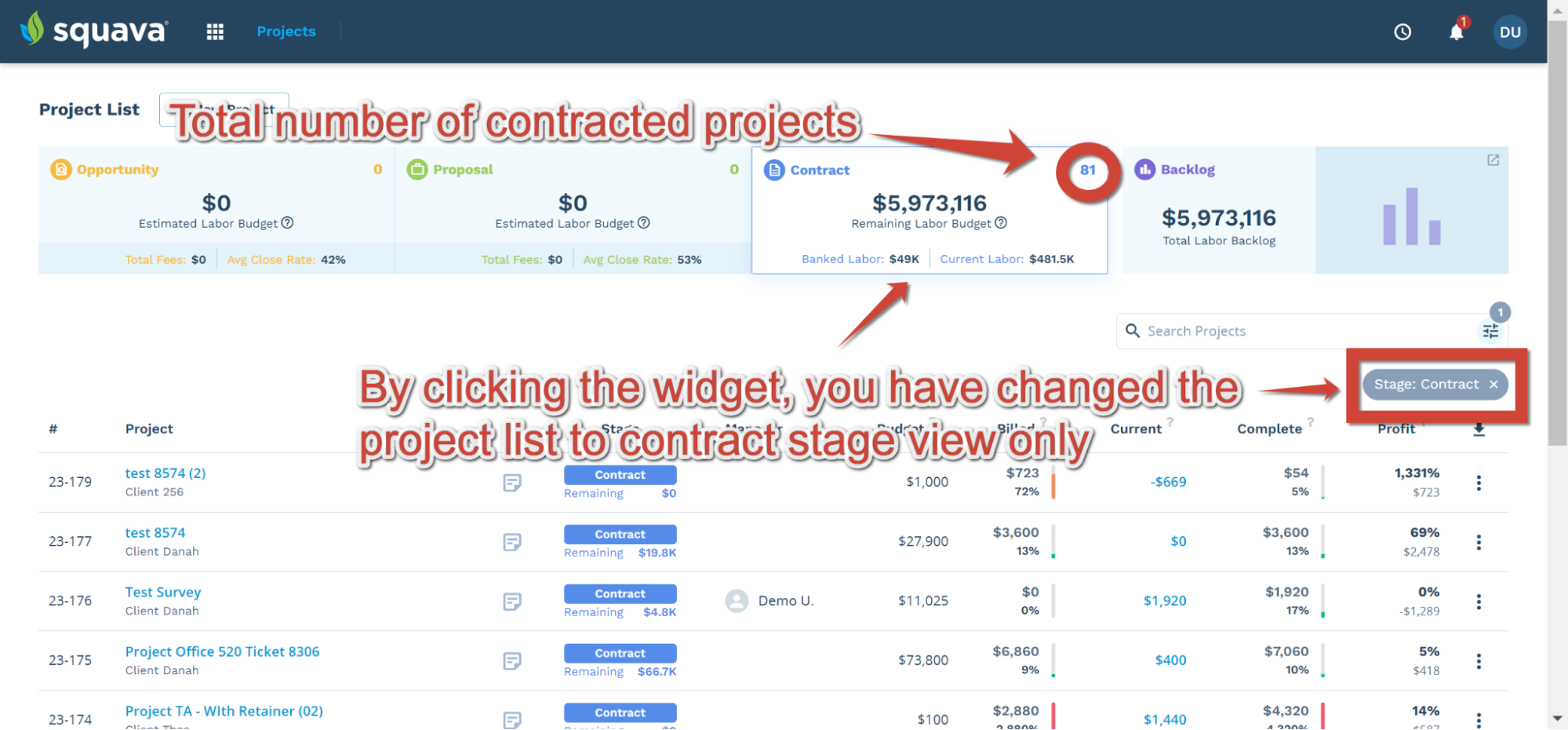 Project Stage Widgets – SQUAVA Support