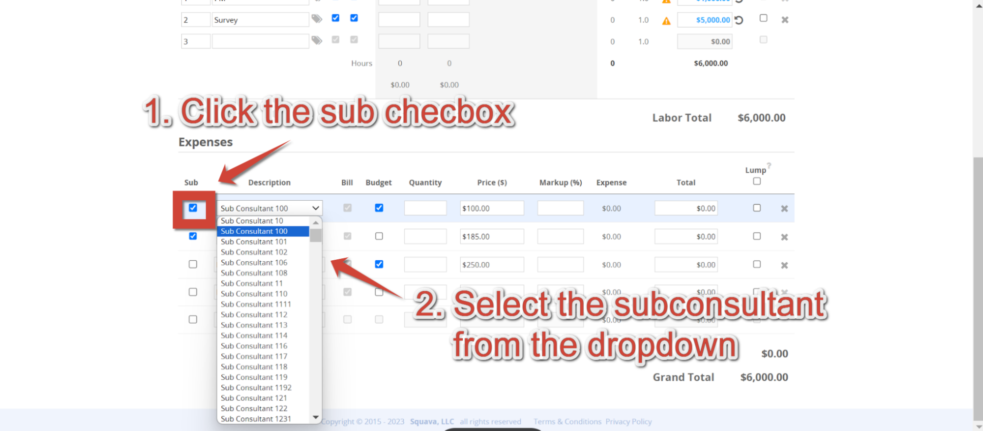 Subconsultant Expenses – SQUAVA Support