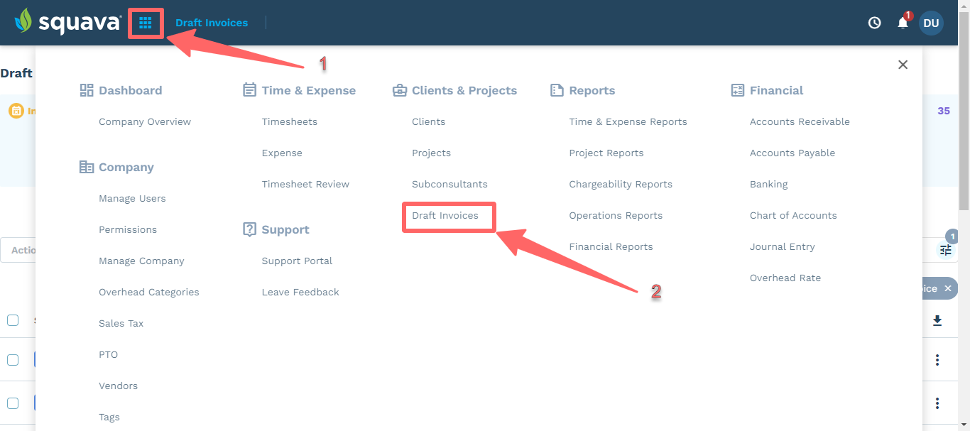 Managing Draft Invoices – SQUAVA Support