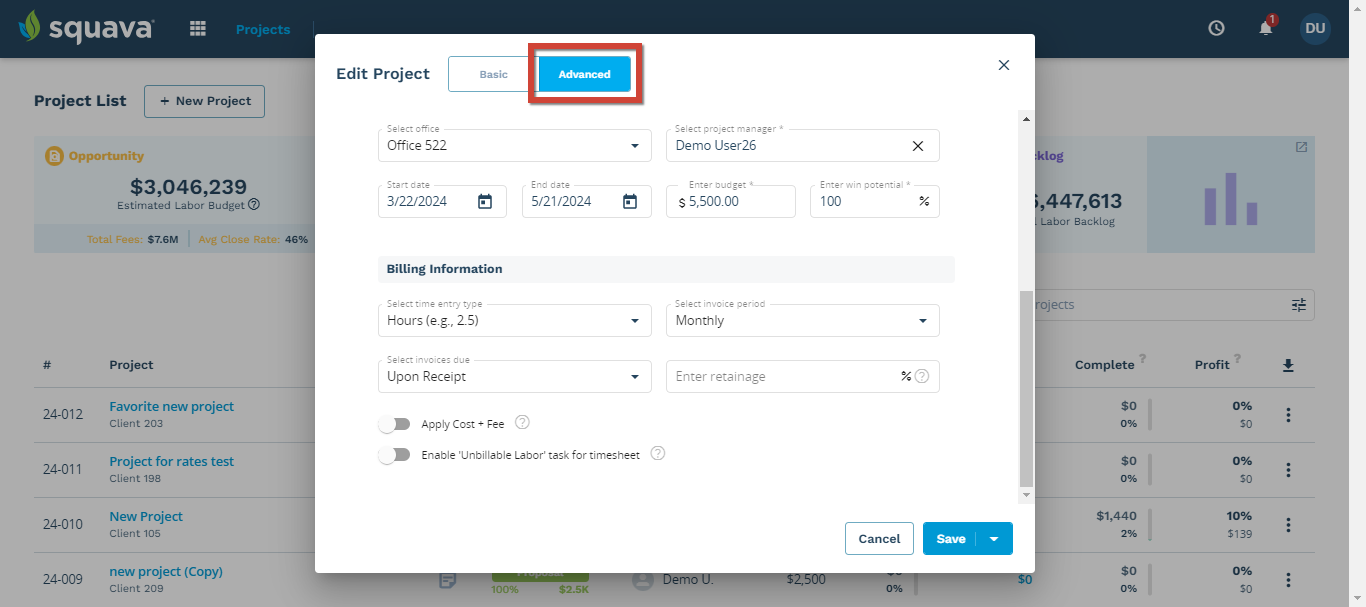 Adding Projects – SQUAVA Support
