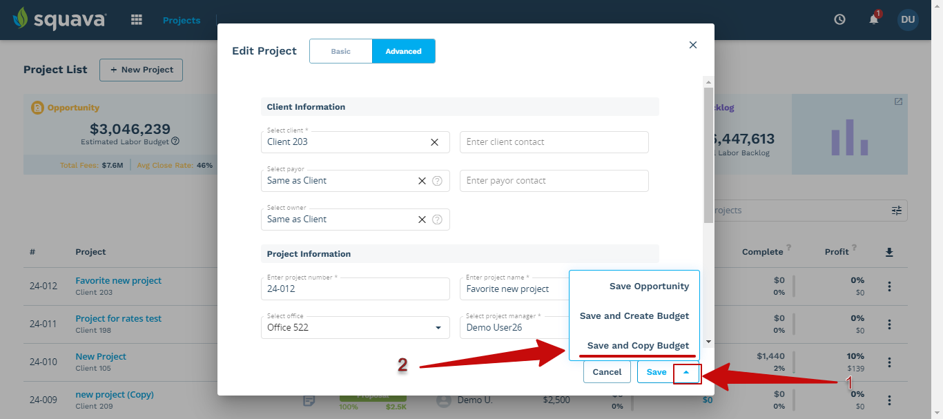 Adding Projects – SQUAVA Support