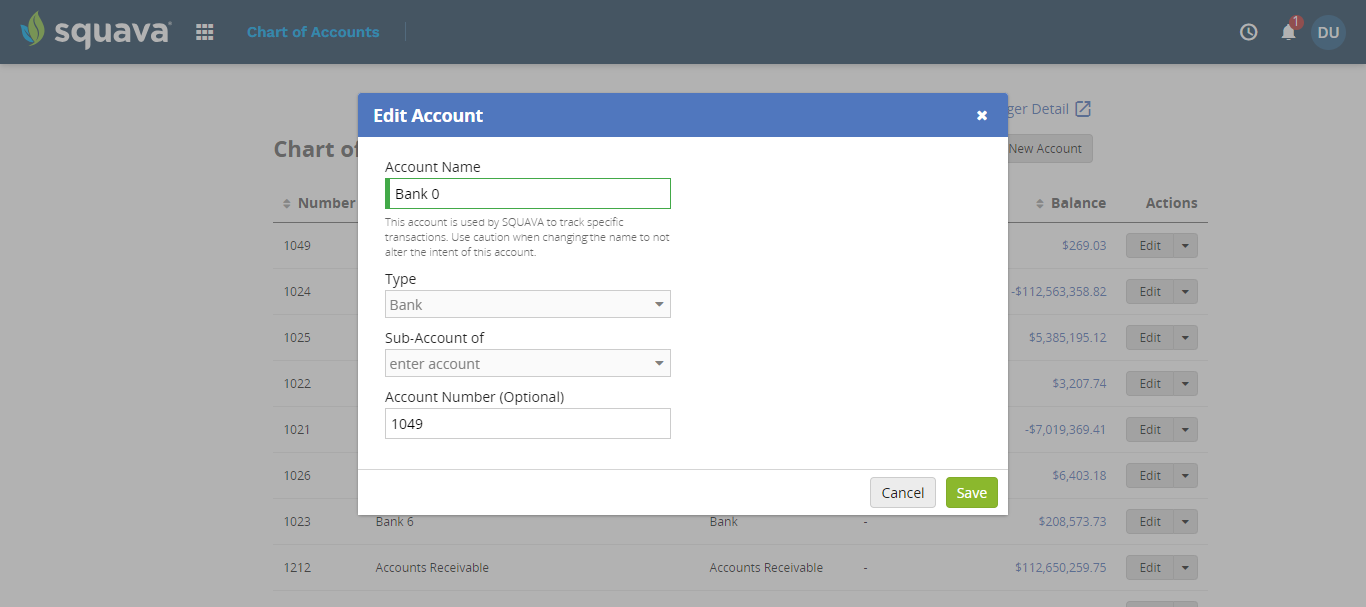 Chart of Accounts – SQUAVA Support