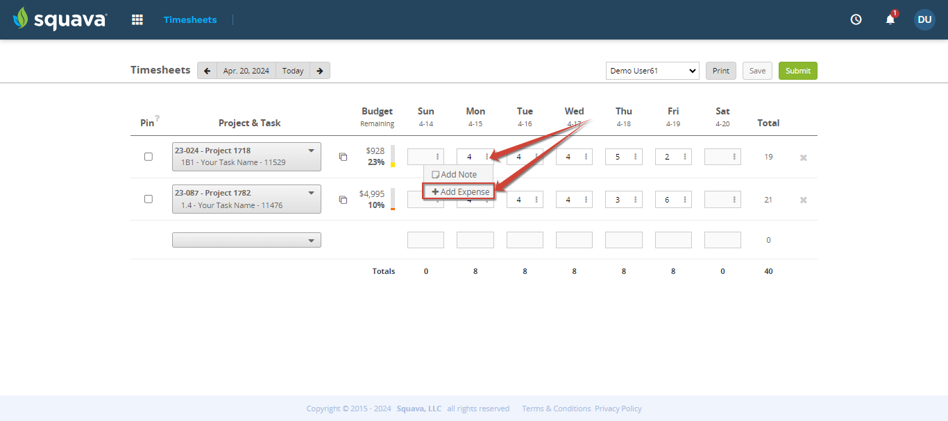 Entering Your Expenses – SQUAVA Support
