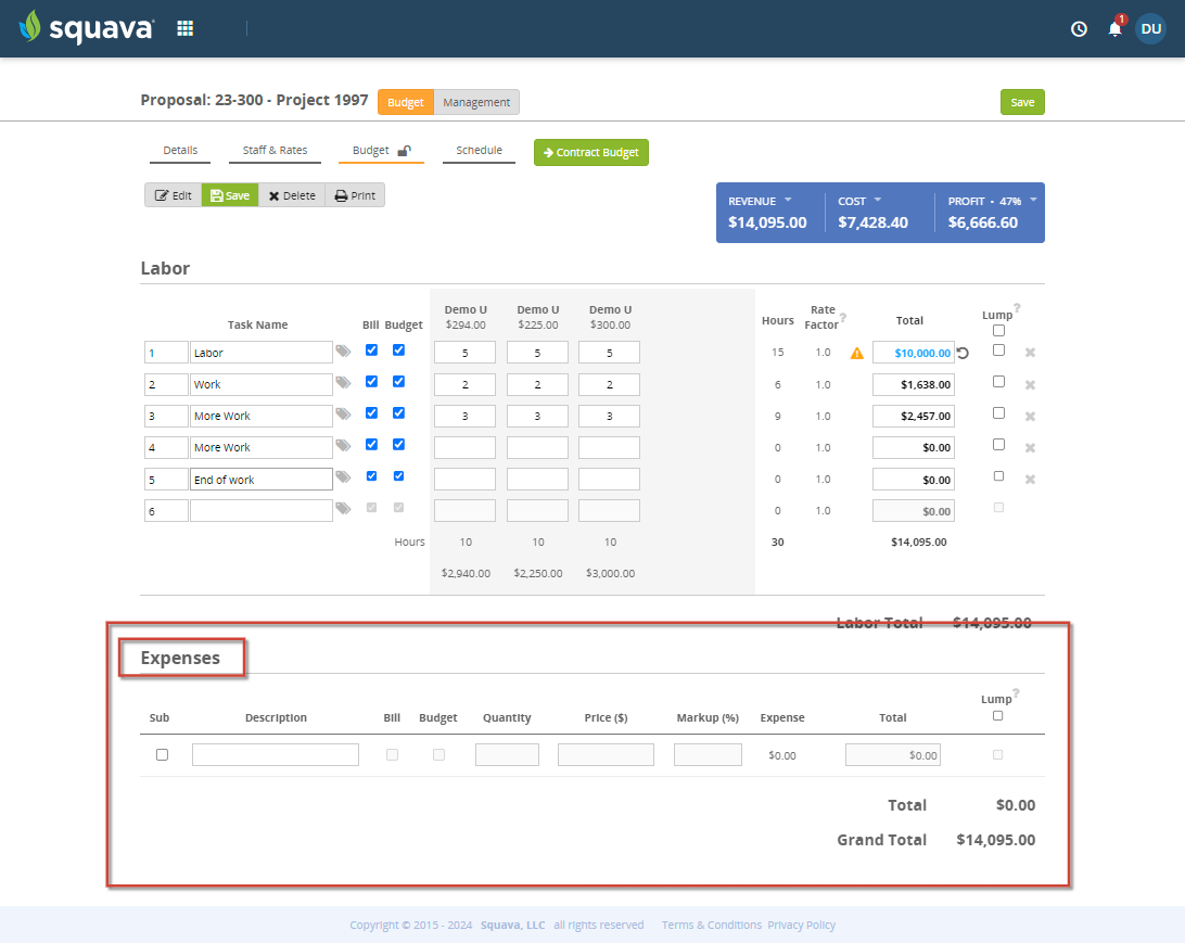 Creating Project Budgets – SQUAVA Support