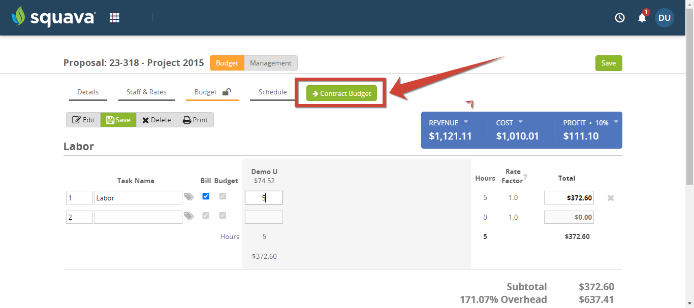 Contracting/Uncontracting a Budget – SQUAVA Support