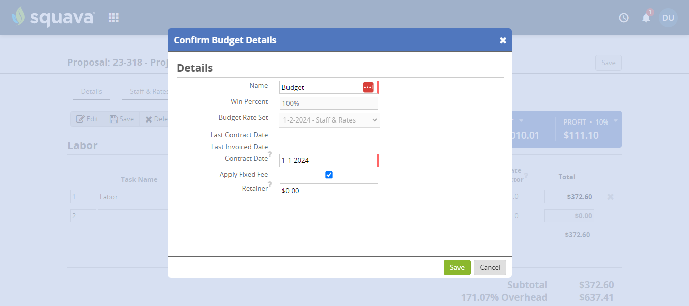 Contracting/Uncontracting a Budget – SQUAVA Support