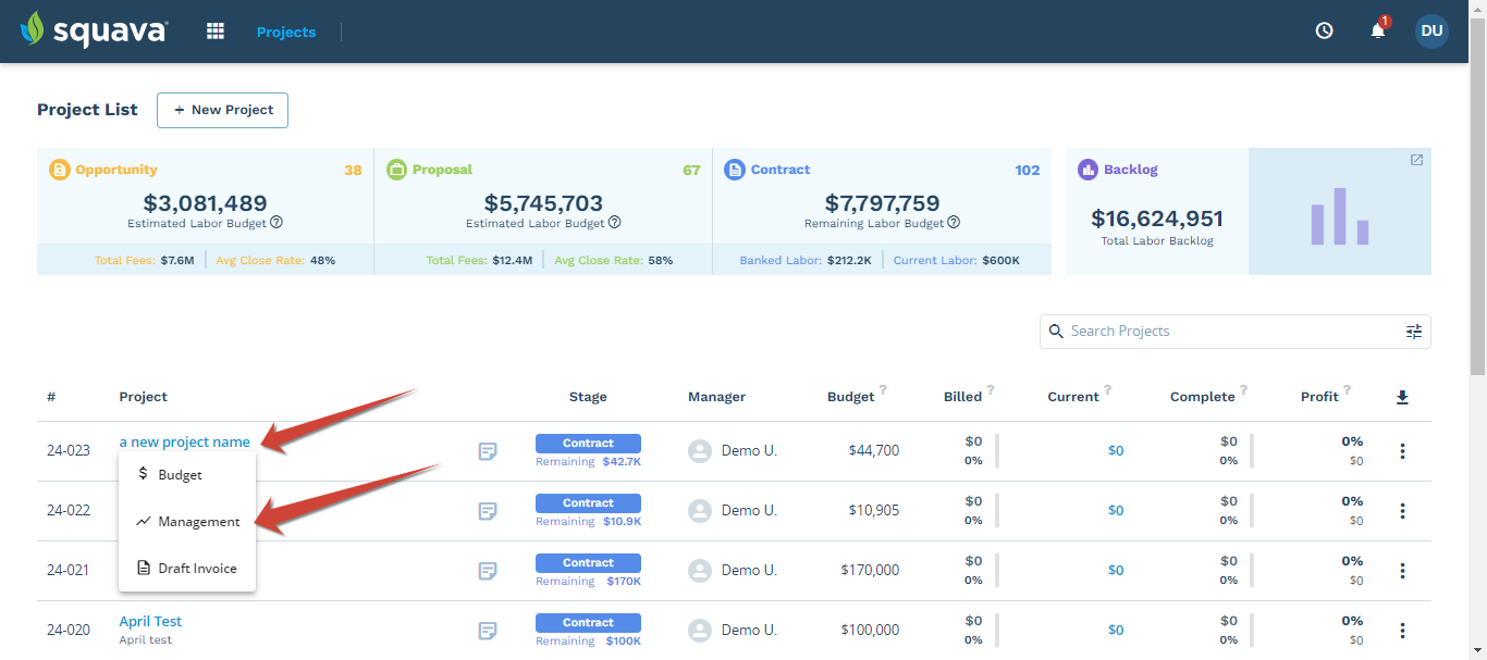 Viewing Projects – SQUAVA Support