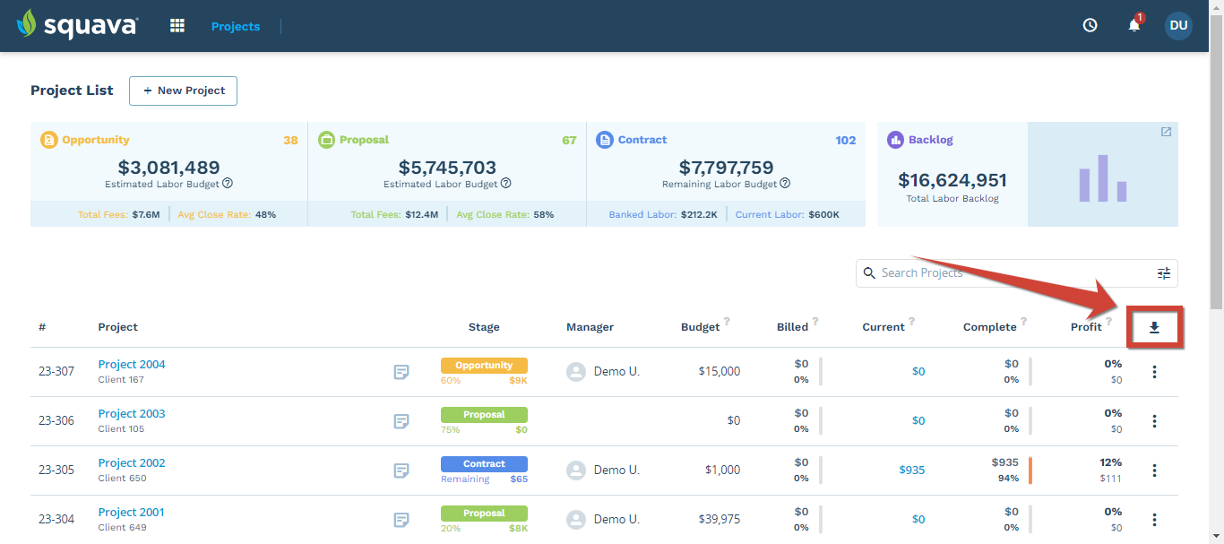 Viewing Projects – SQUAVA Support