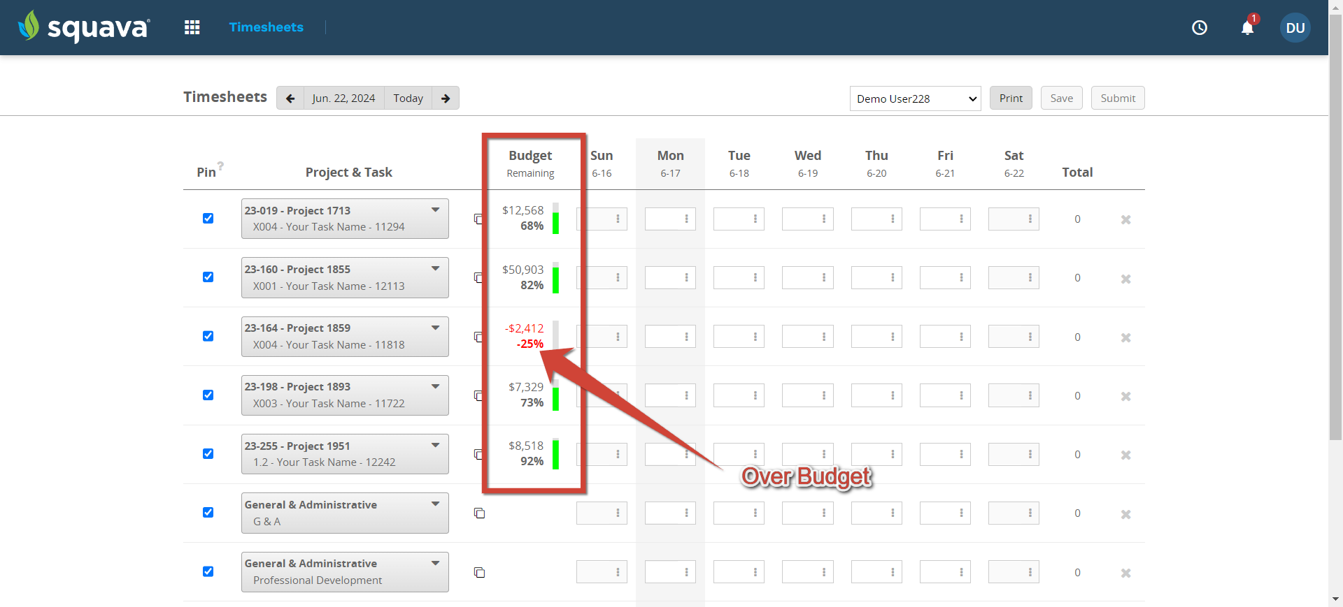 Timesheet Budget Tracking – SQUAVA Support