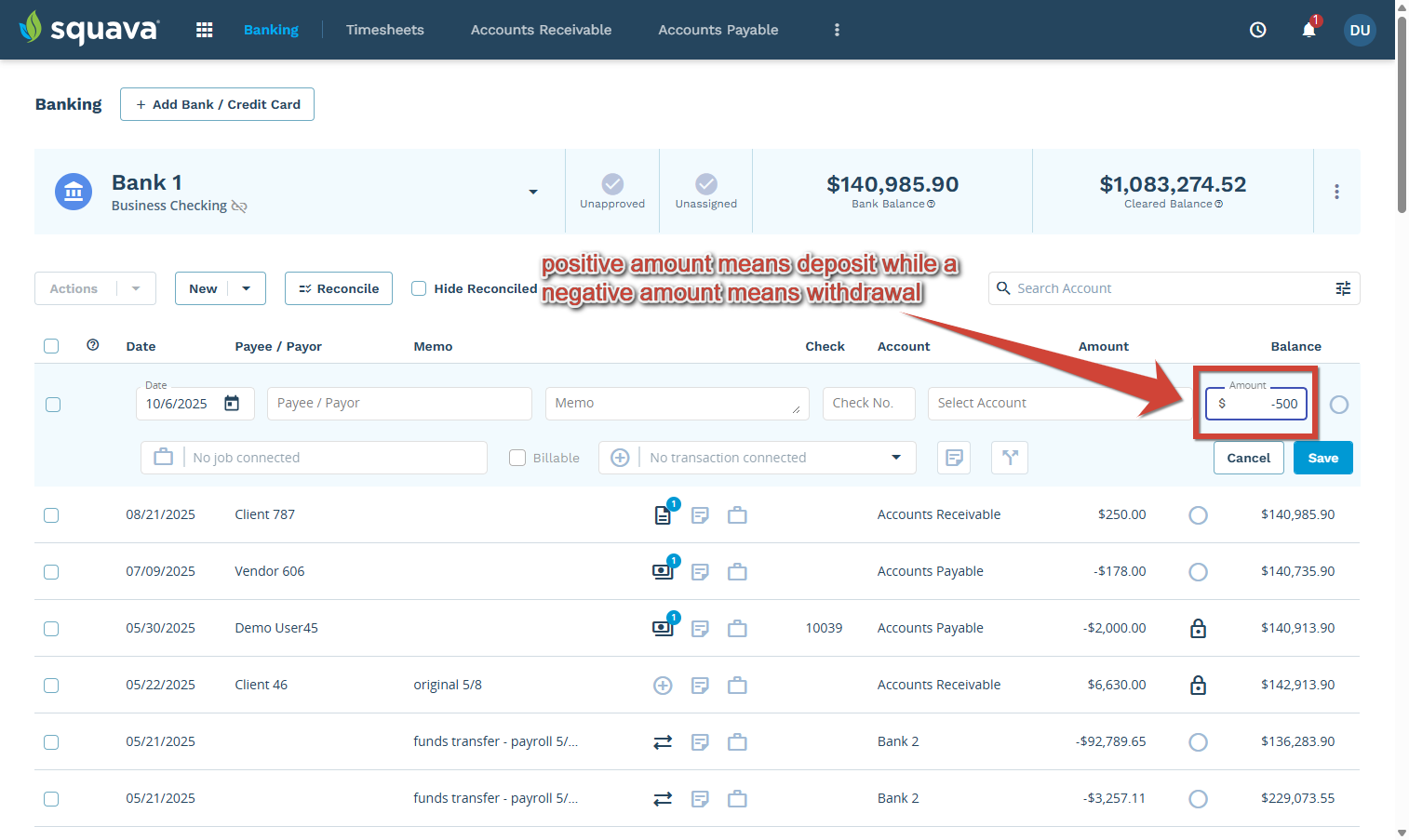 Bank and Credit Card Transactions – SQUAVA Support