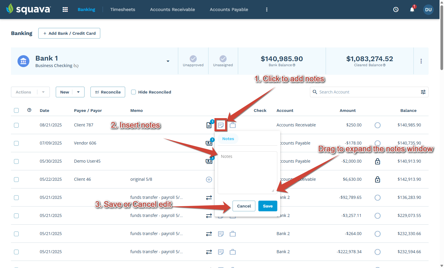 Bank and Credit Card Transactions – SQUAVA Support