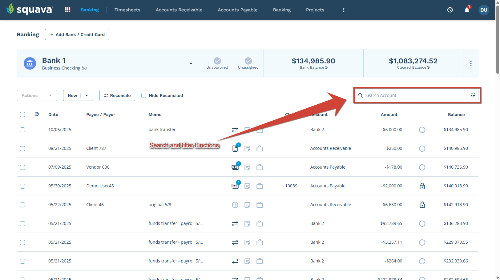 Filter Transactions – SQUAVA Support